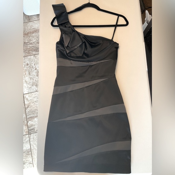 le chateau | Dresses | La Chateau Black Grey Satin Dress | Poshmark
